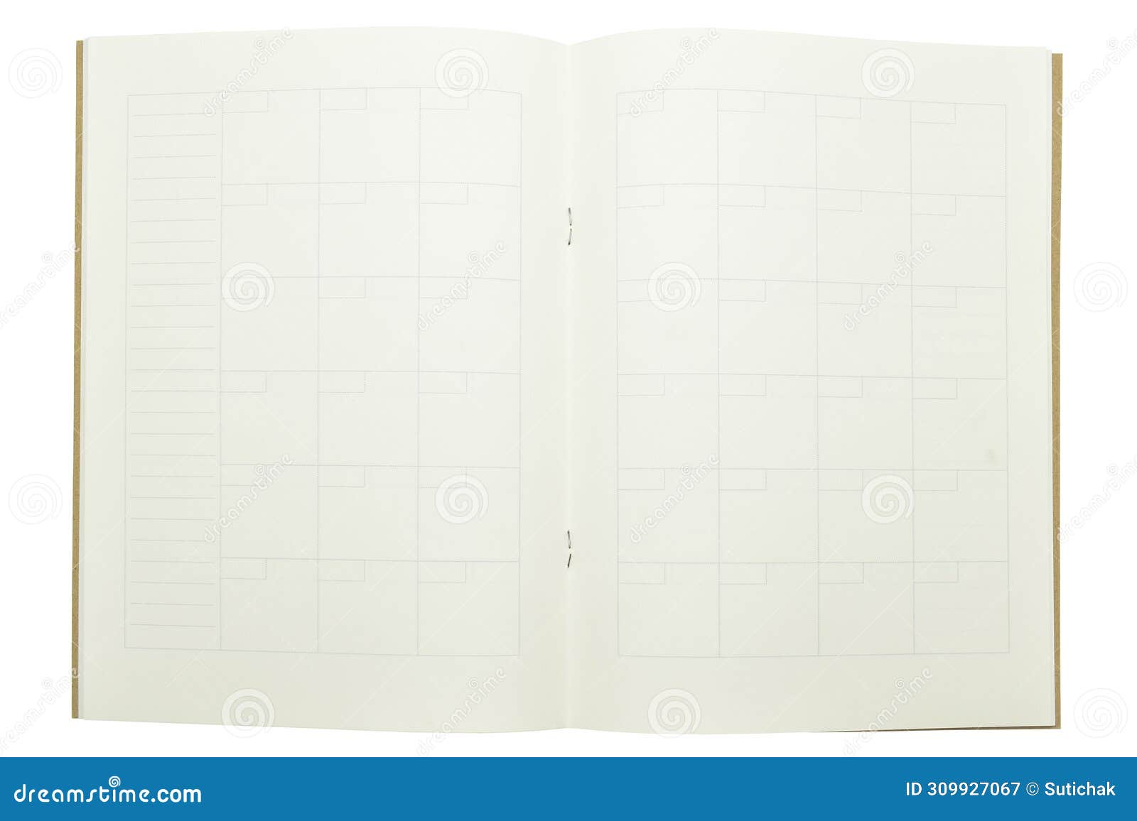 Top View Image of Open Planner Notebook with Blank Page, Paper on White ...
