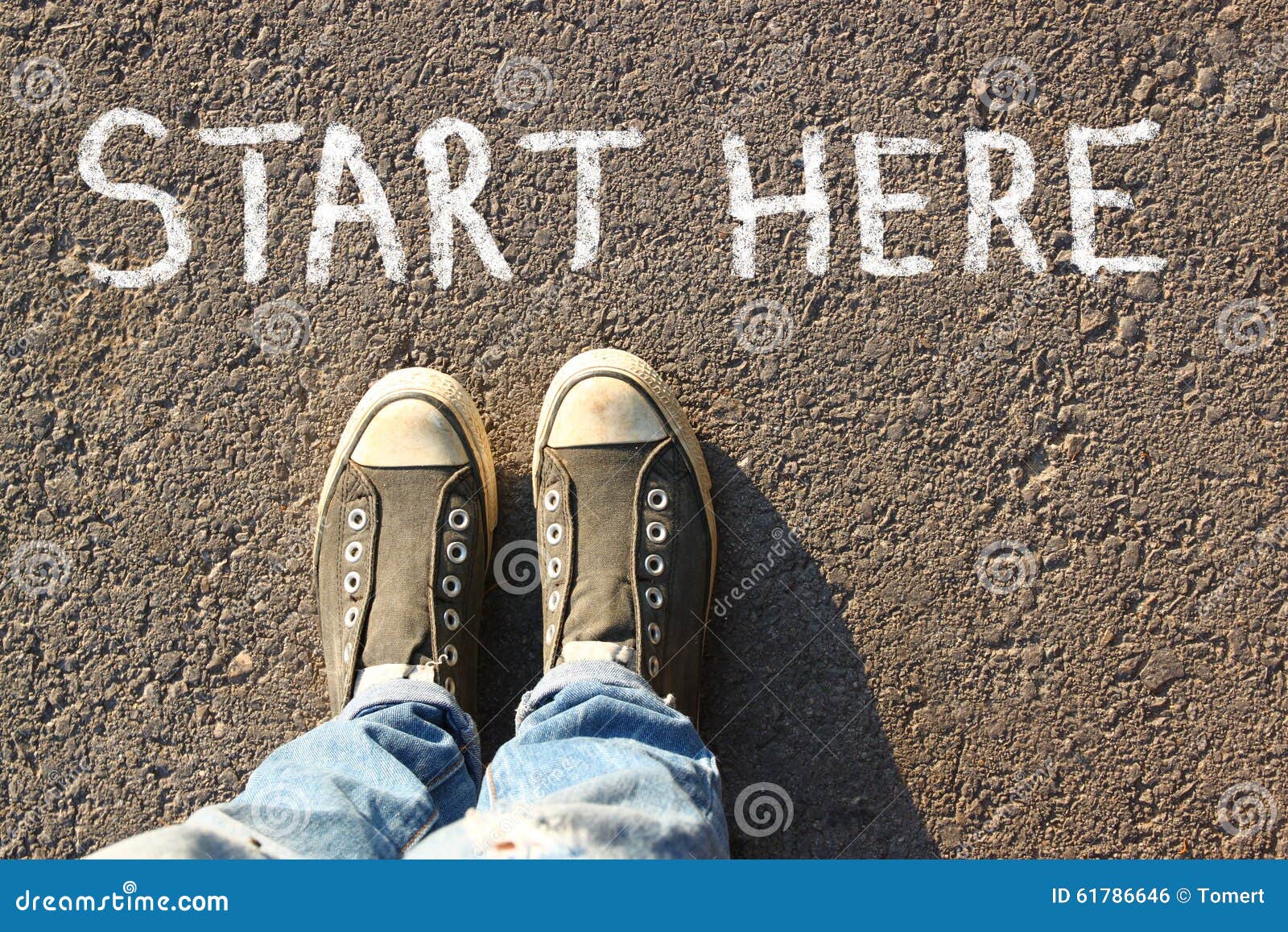 Top View Image of Person on Road with the Text Start Here Stock Photo ...