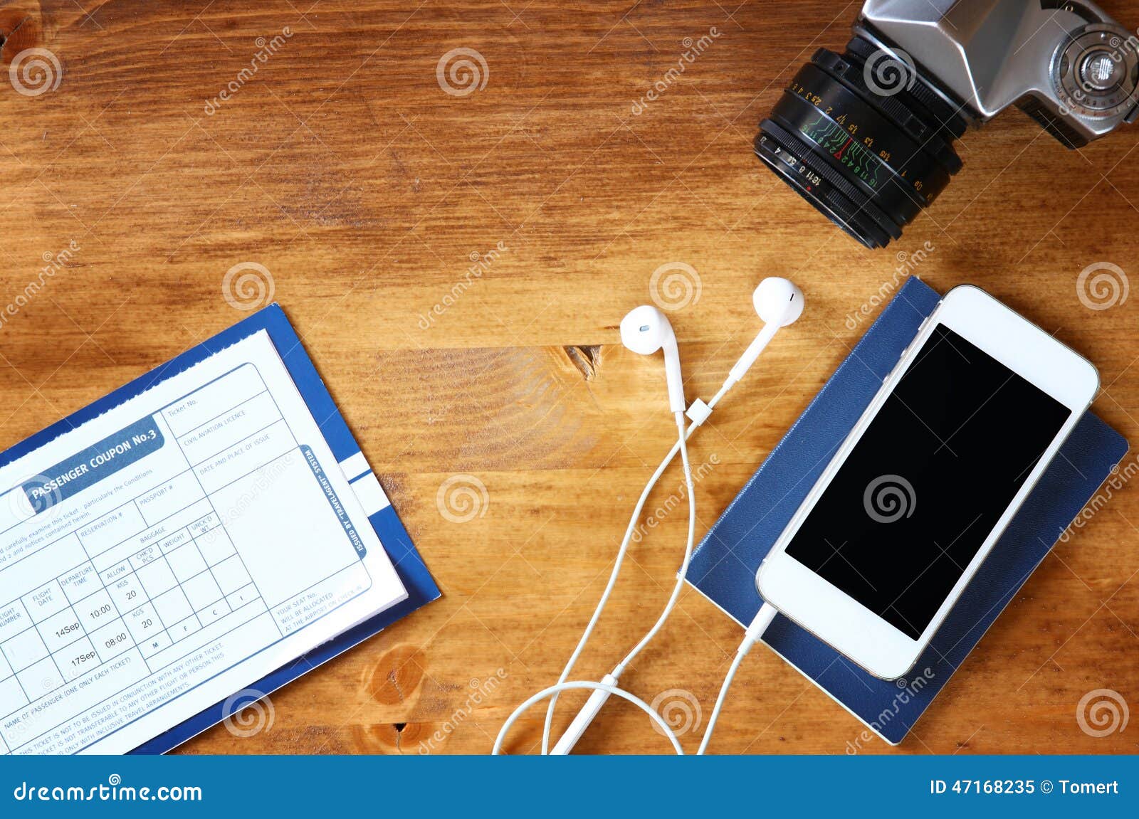 Top View Image of Phone with Empty Screen, Old Camera Passport and ...