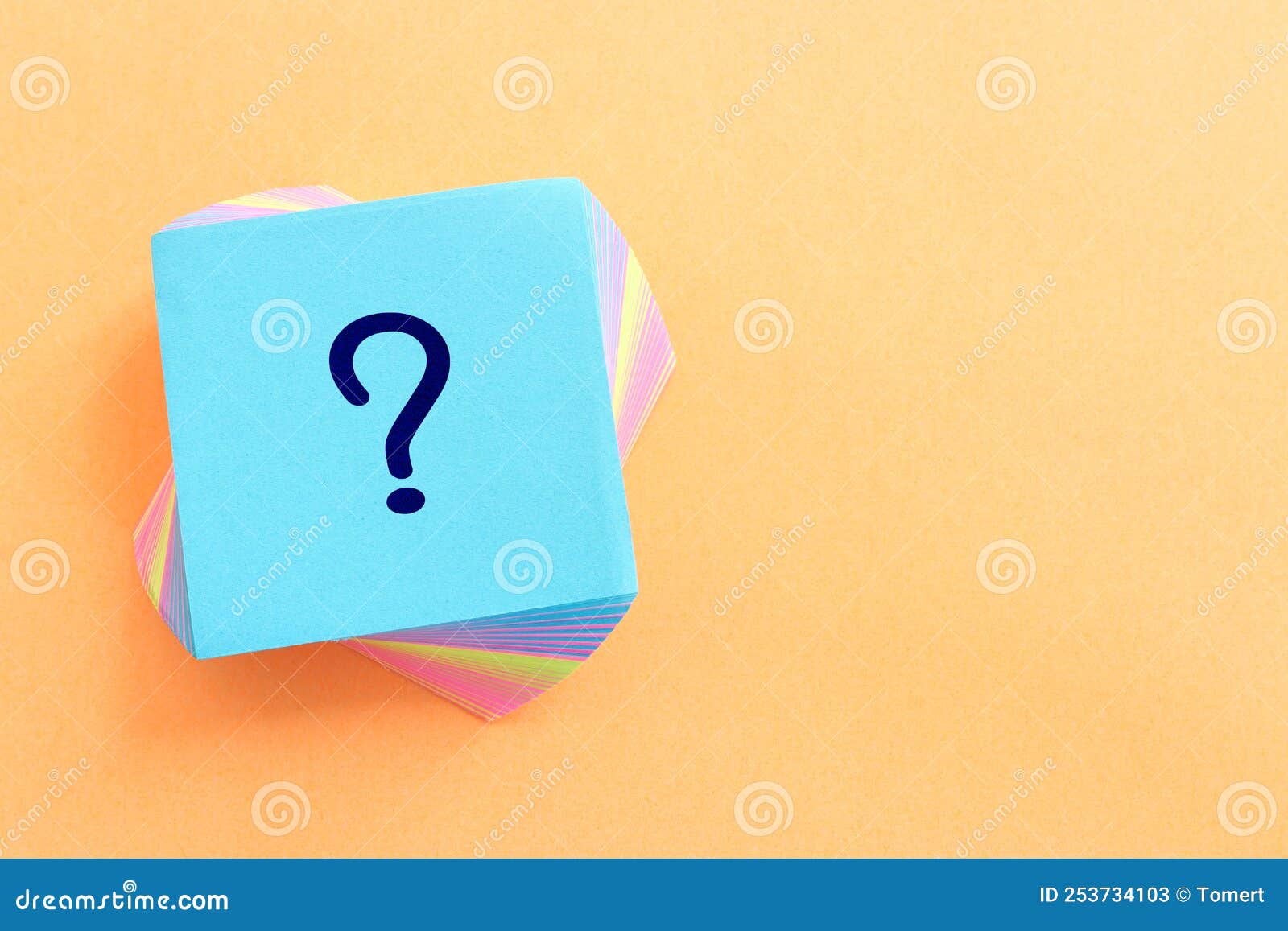 Top View Image of Sticky Note and Question Mark Over Textured Paper ...