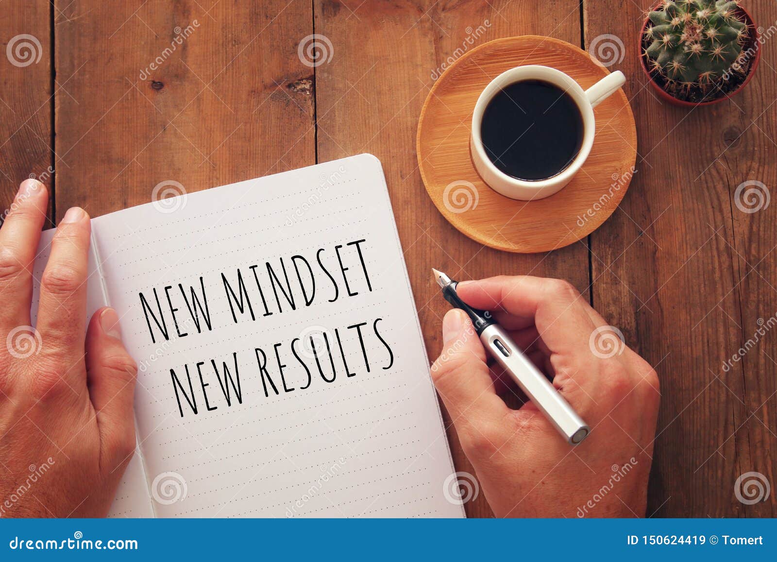 Top View Image of Table with Open Notebook and the Text New Mindset New ...