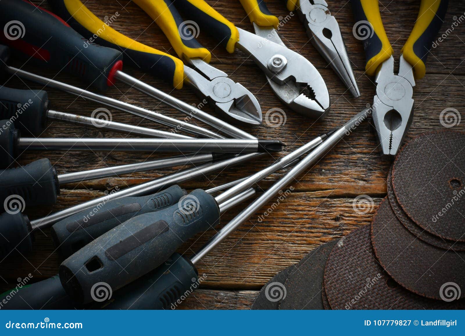 Hand Tools and Work Bench Background Stock Image - Image of measuring ...