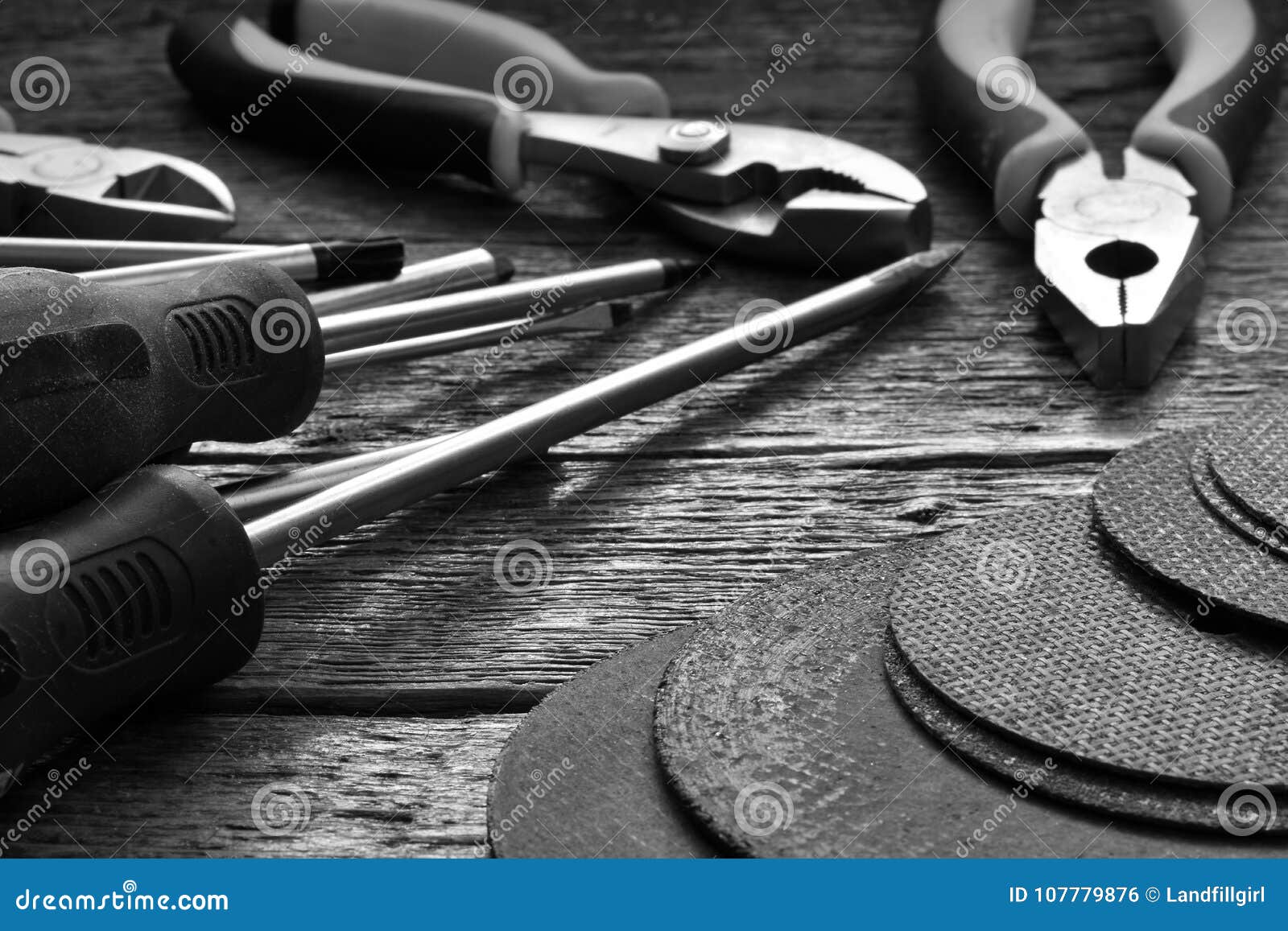 Hand Tools and Work Bench Background Stock Photo - Image of dirty ...