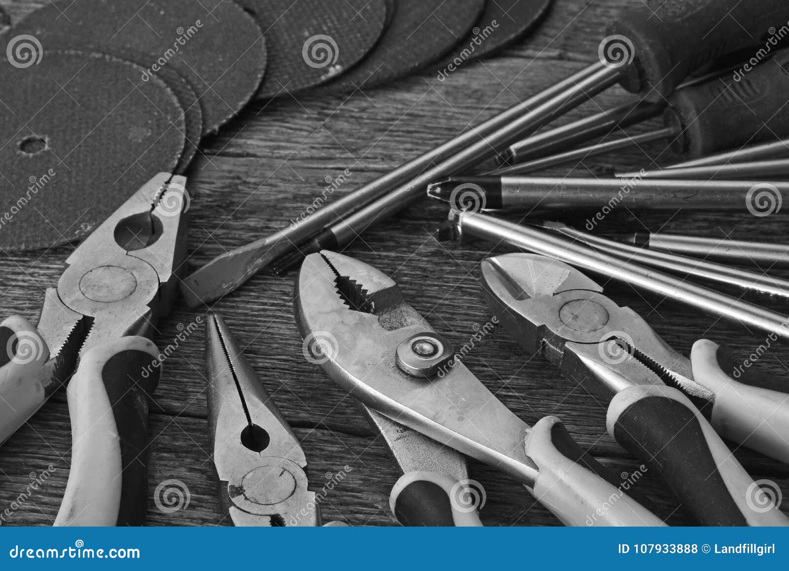 Hand Tools and Work Bench Background Stock Photo - Image of handle ...