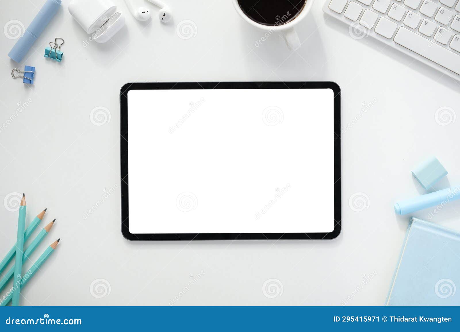 The Top View Image of White Workspace is Surrounding by a White Blank ...