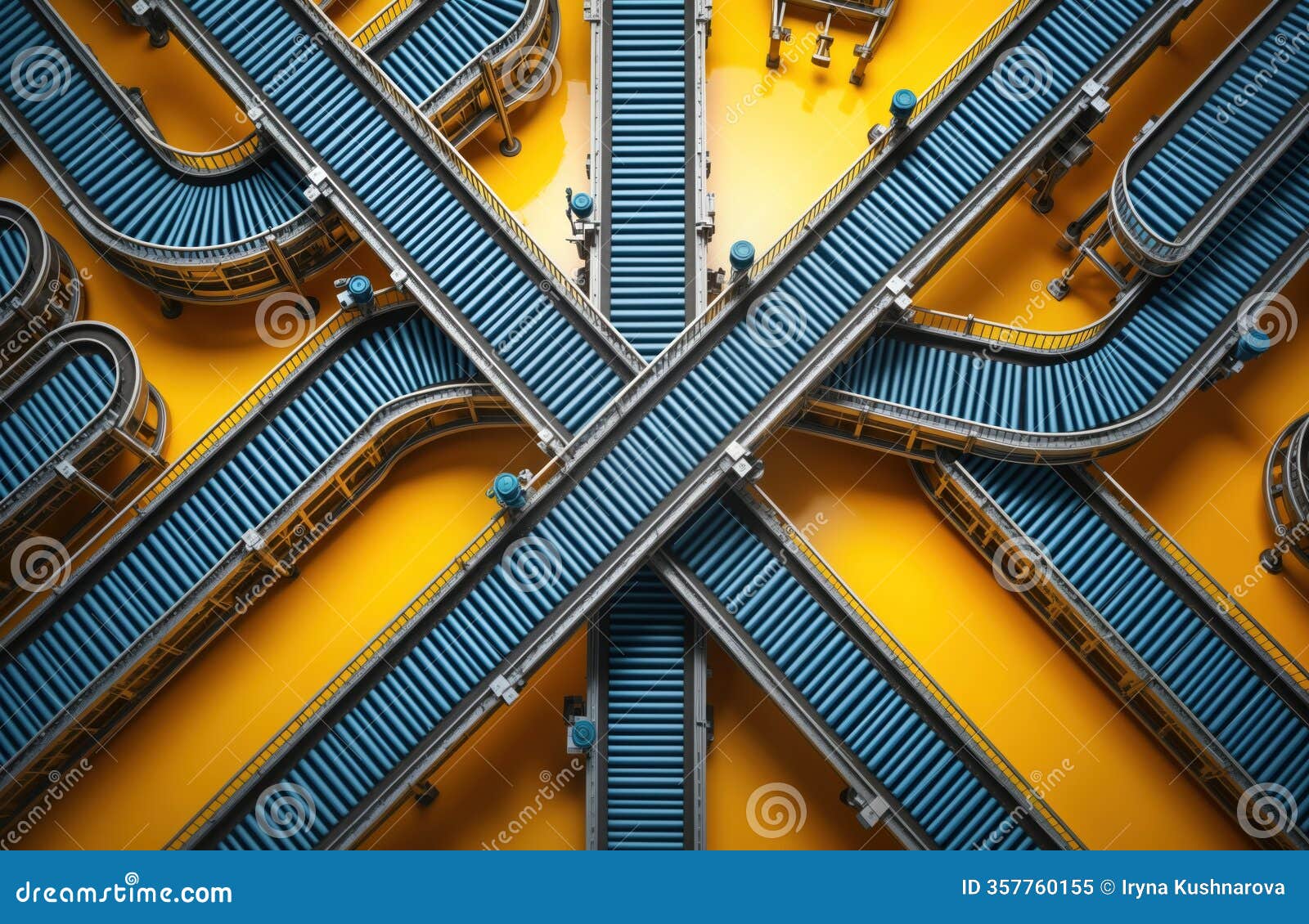 Top View Industrial Factory Automated Conveyor System. Complex Network ...