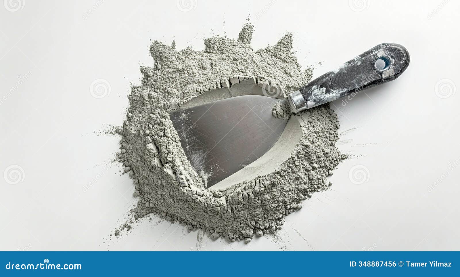 Top View of Industrial Working Spatula Tool and Pile of Cement Dust ...