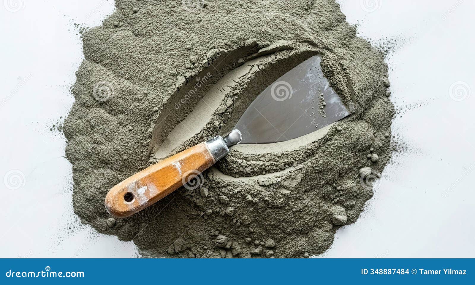 Top View of Industrial Working Spatula Tool and Pile of Cement Dust ...