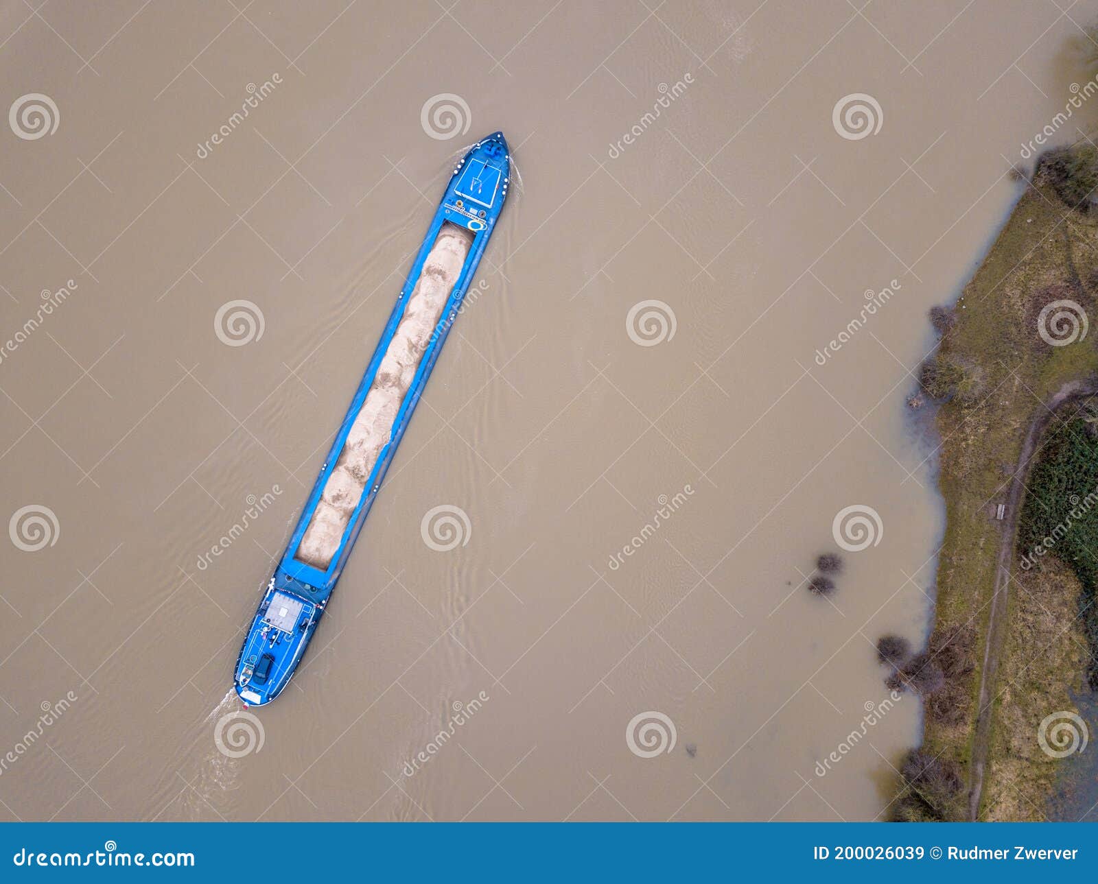 Top View Inland Cargo Ship Loaded with Sand Stock Image - Image of ...