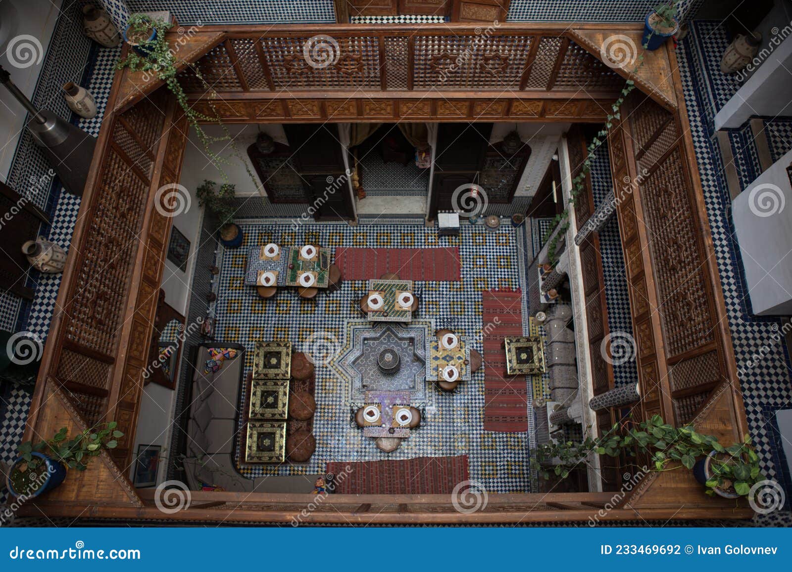 Top View Inside the Moroccan Riad Stock Photo - Image of traditional ...