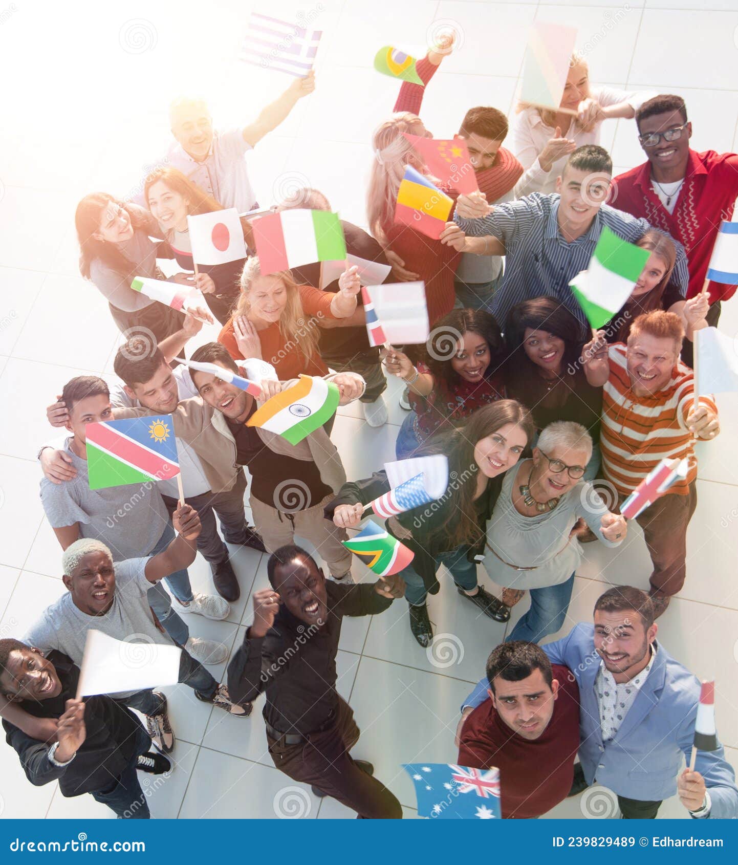 Top View International Friends Standing Together with Flags Stock Image ...