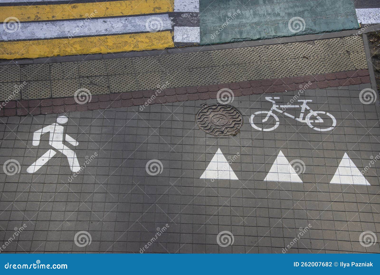 Top View of the Intersection of the Sidewalk, Bike Path and Road ...