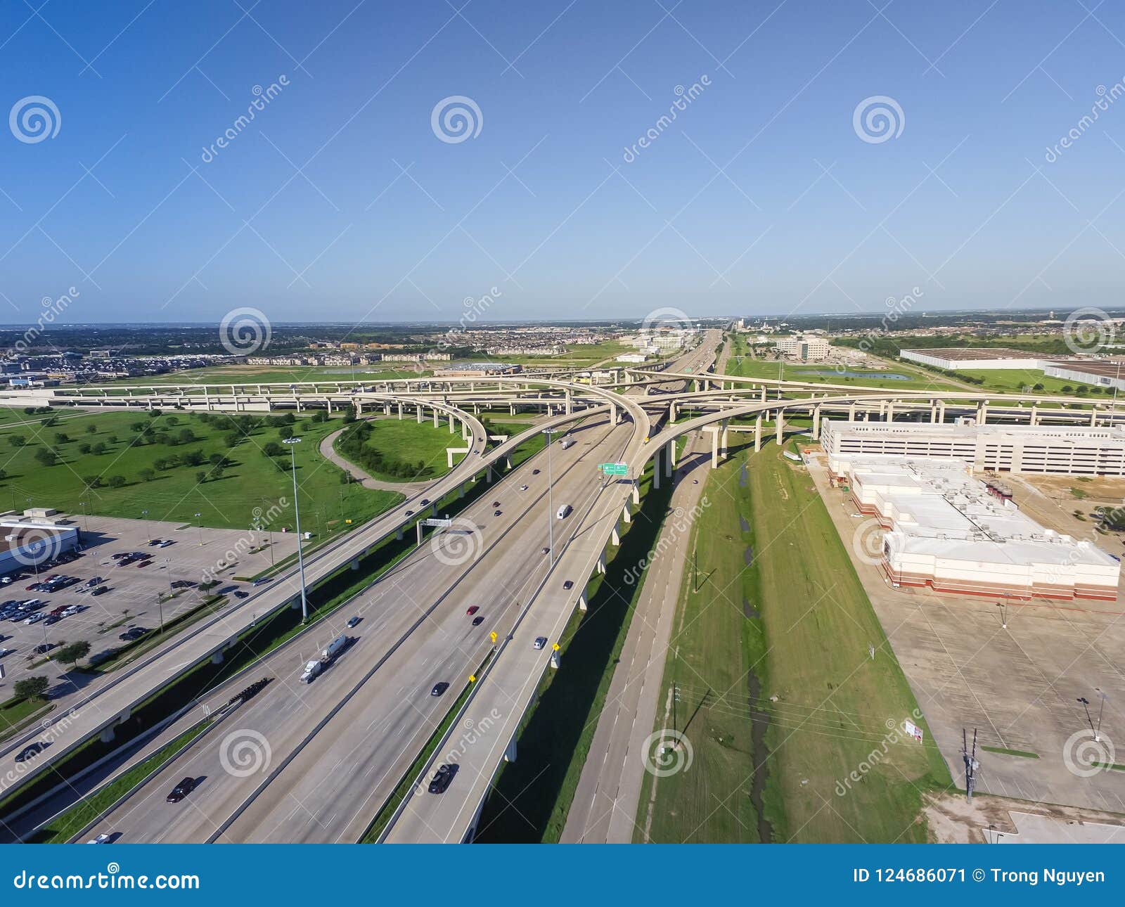 Vertical View Katy Freeway Interstate 10 with Clear Blue Sky Stock ...