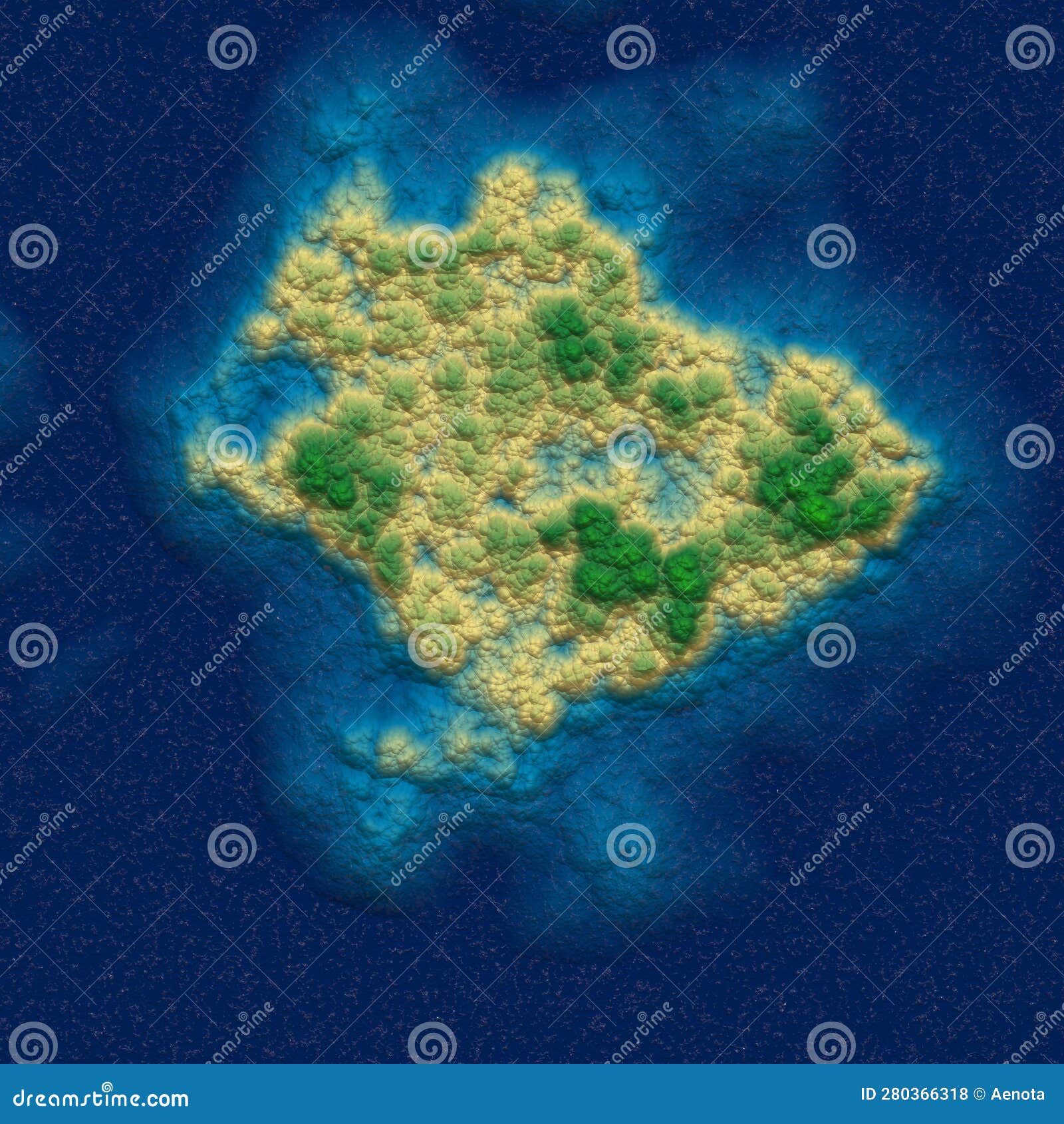 Top View of the Island - 3D Illustration Stock Illustration ...