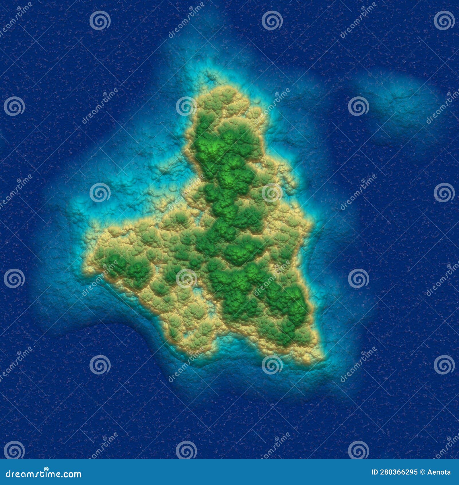 Top View of the Island - 3D Illustration Stock Illustration ...