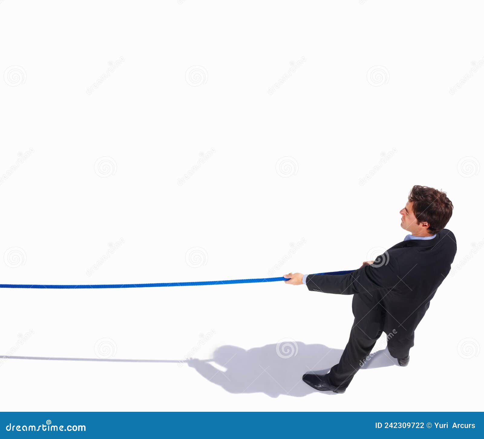 Top View of an Isolated Business Man Pulling on To a Rope. Tug of War ...