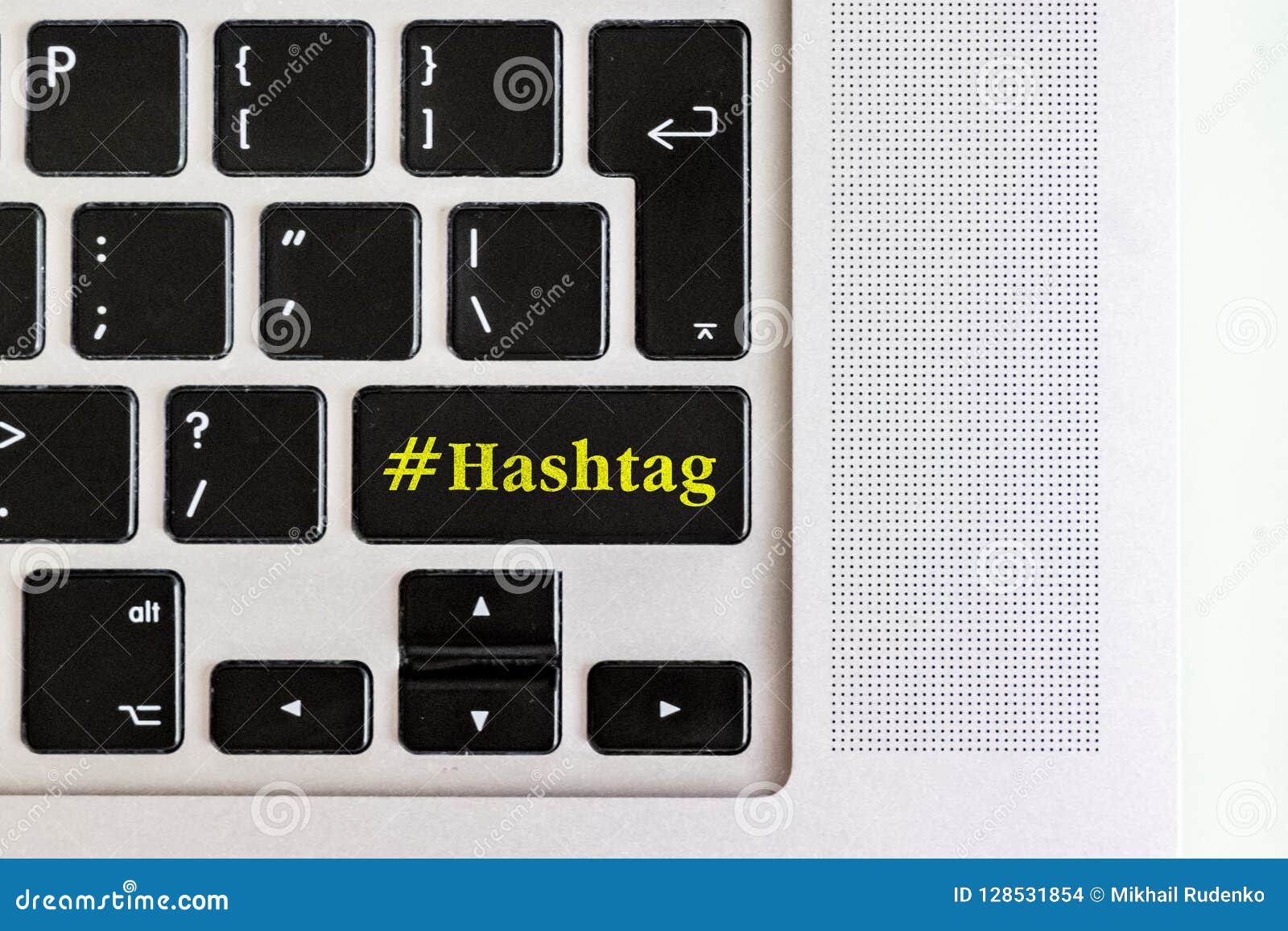 Top View Isolated Laptop Keyboard with Yellow `hashtag` Text on Button ...
