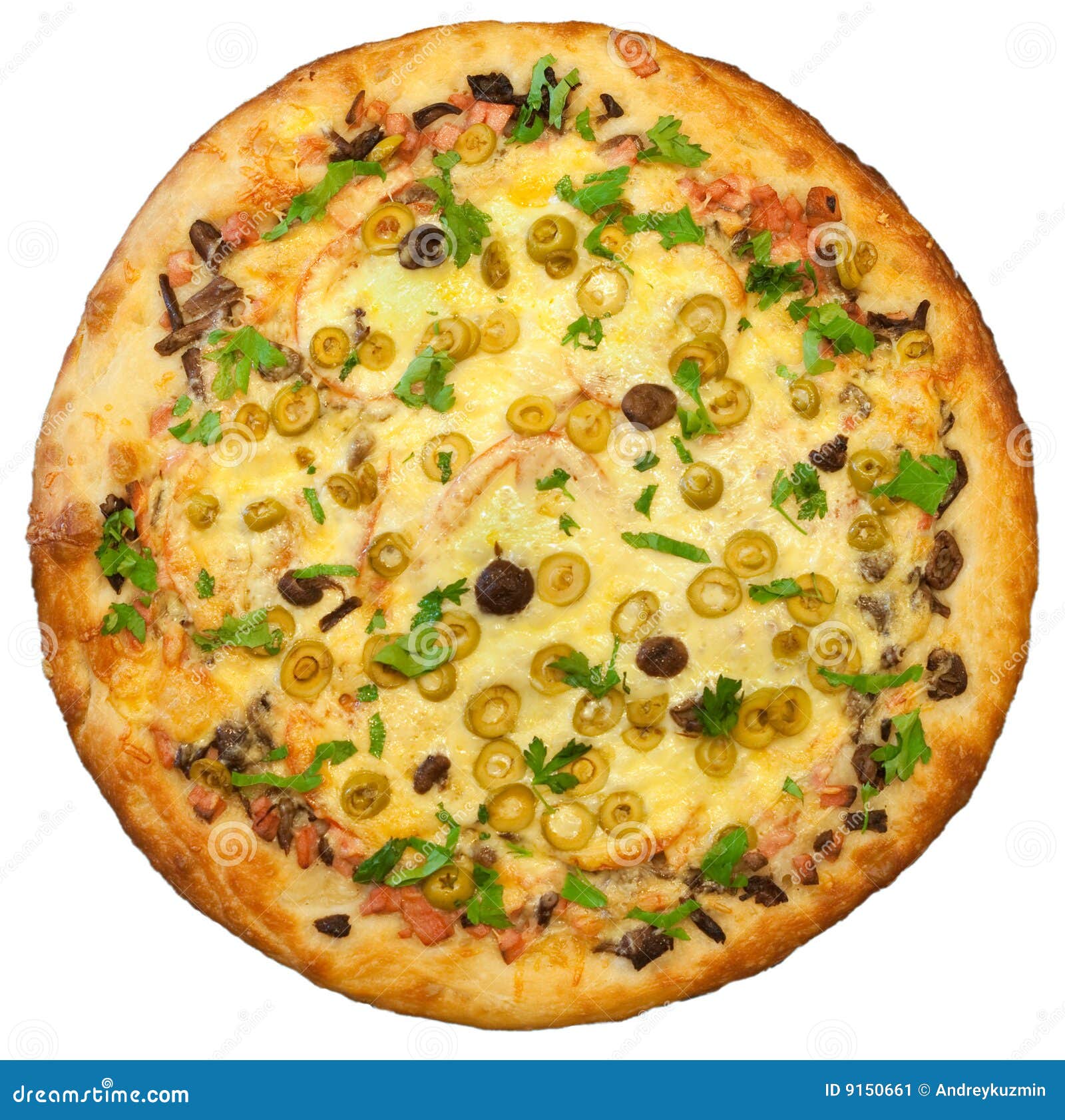 Top view of isolated pizza stock image. Image of parsley - 9150661