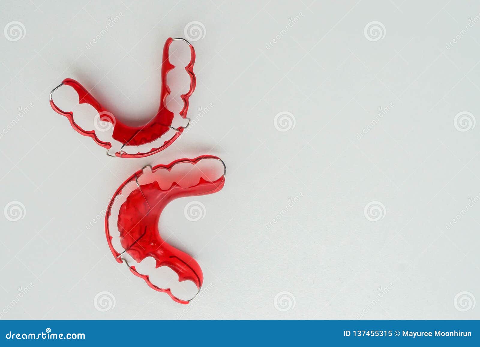Top View Of Red Retainer Lower And Upper Teeth To Maintain The Teeth ...