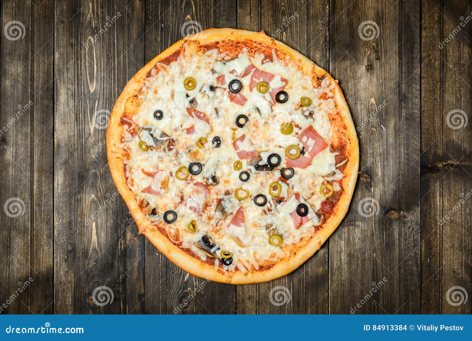 Top View of Italian Rustic PIZZA on Wooden Table Background Stock Photo ...