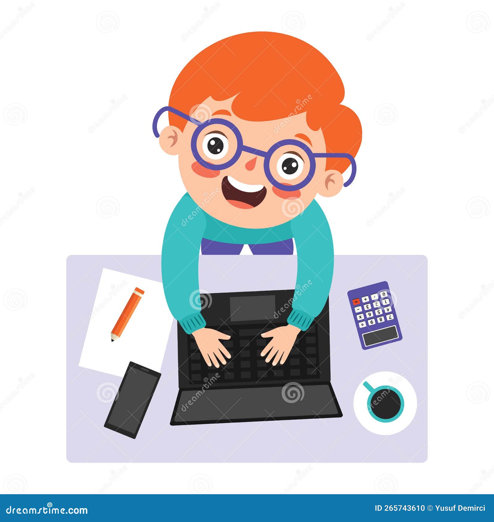 Top View of Kid Using Computer Stock Illustration - Illustration of ...