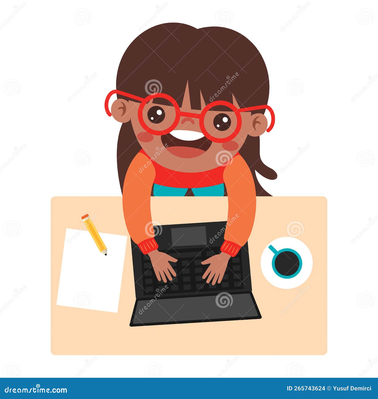Top View of Kid Using Computer Stock Illustration - Illustration of ...