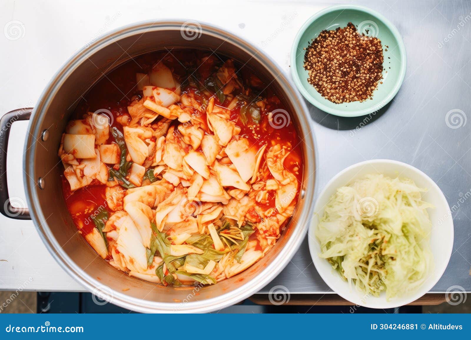 Top View of Kimchi-making Process with Cabbage and Spices Stock Image ...