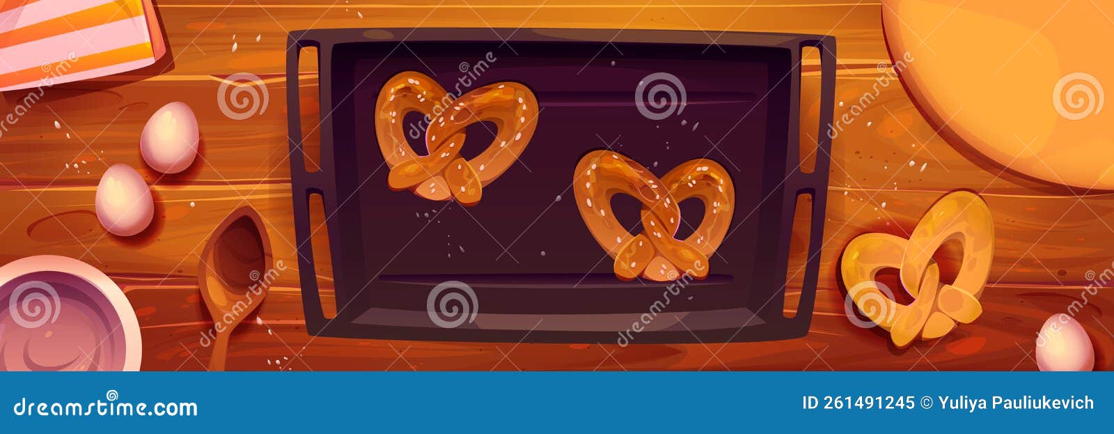 Top View Kitchen Table with Pastry on Baking Sheet Stock Vector ...