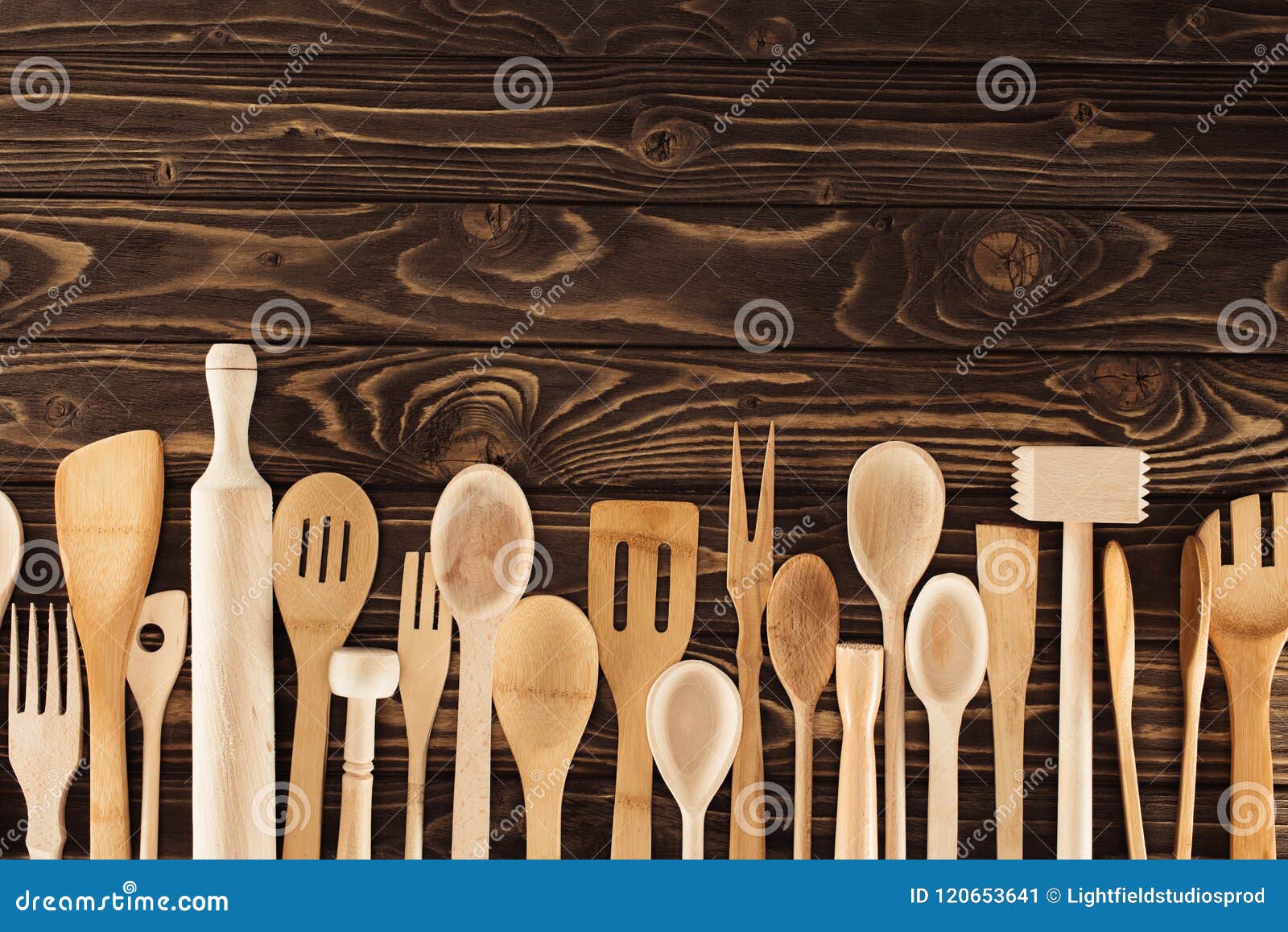 Top View of Kitchen Utensils Placed in Row Stock Image - Image of ...