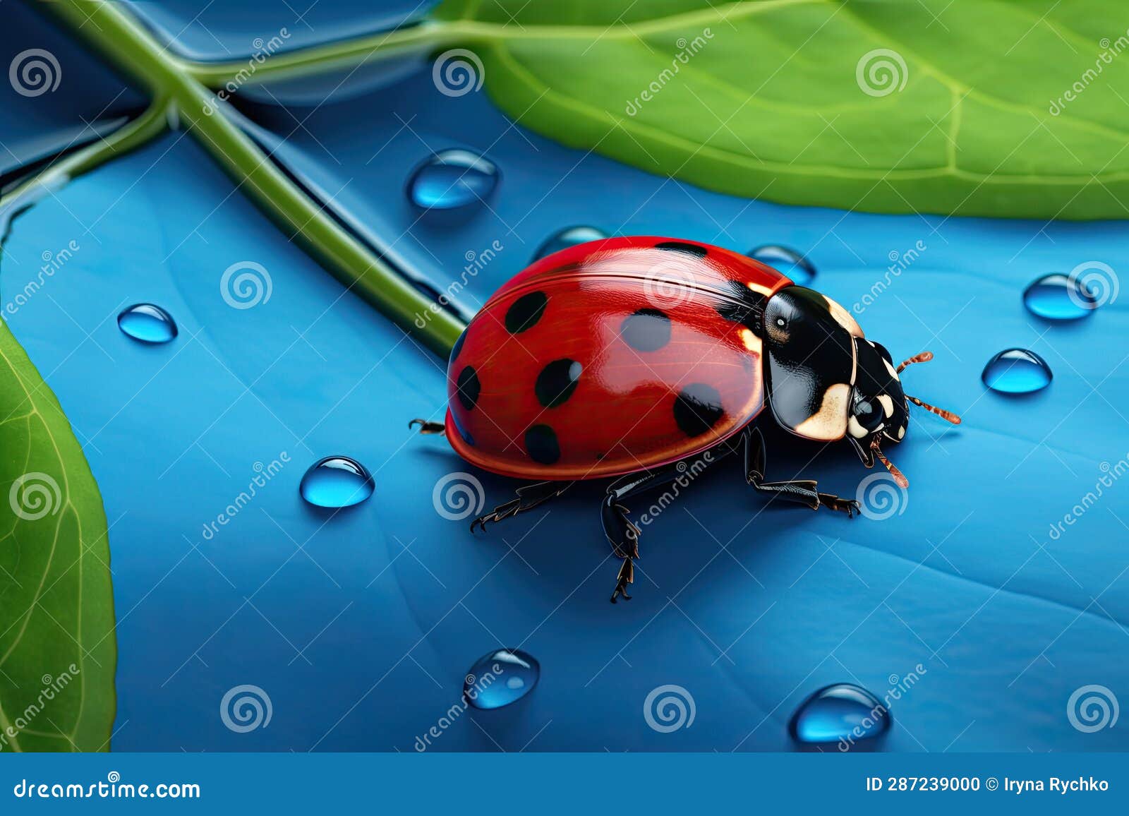 Top View of Ladybug on Leaf, Ai Generated Stock Illustration ...