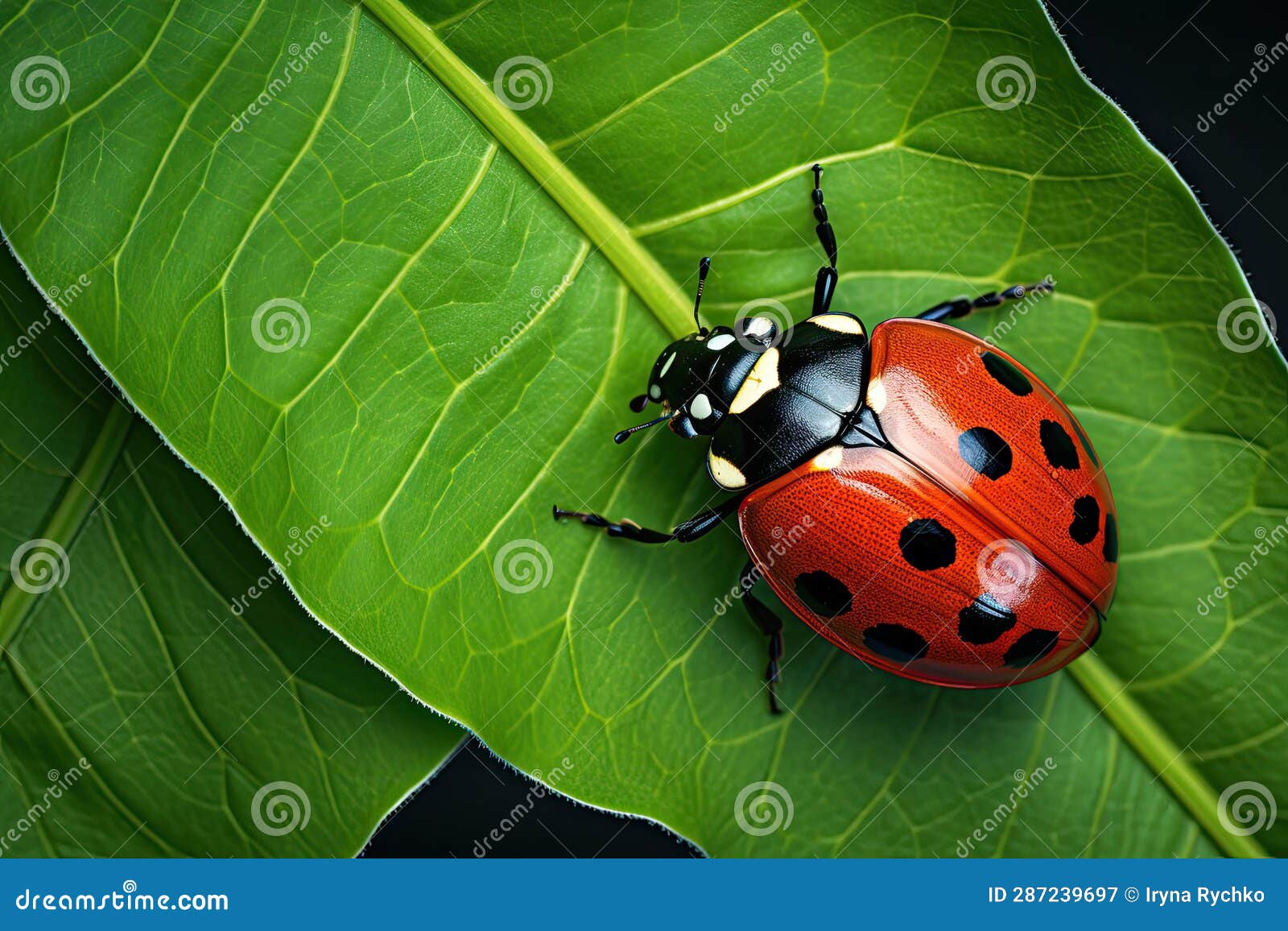 Top View of Ladybug on Leaf, Ai Generated Stock Illustration ...