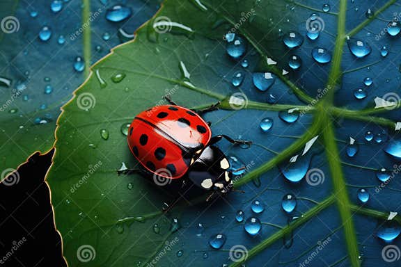 Top View of Ladybug on Leaf, Ai Generated Stock Image - Image of ...