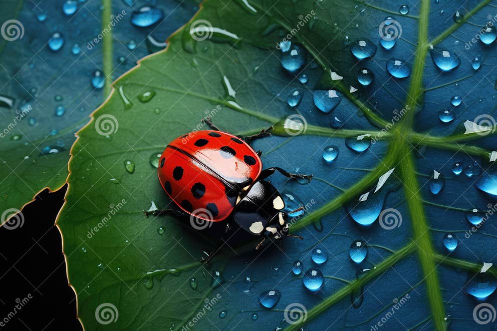 Top View of Ladybug on Leaf, Ai Generated Stock Image - Image of ...