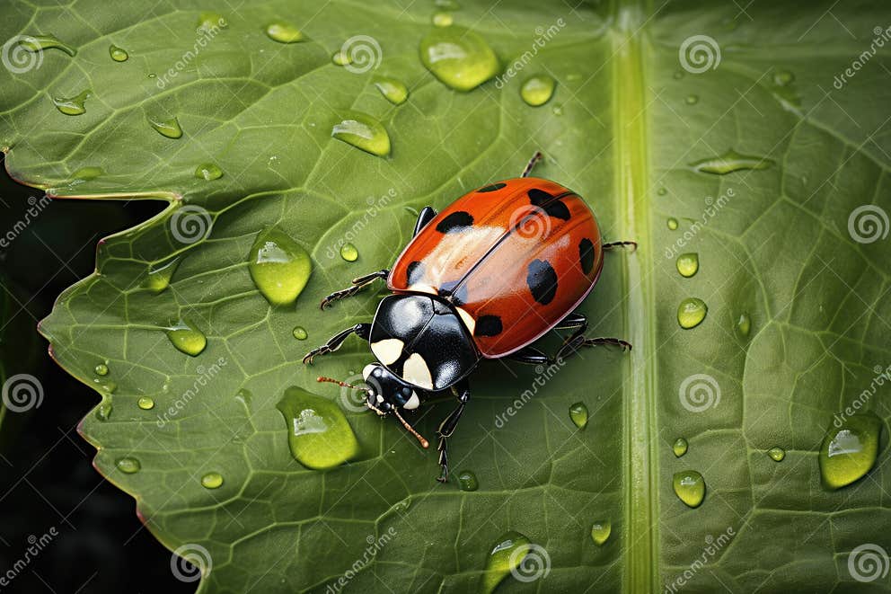 Top View of Ladybug on Leaf, Ai Generated Stock Image - Image of color ...