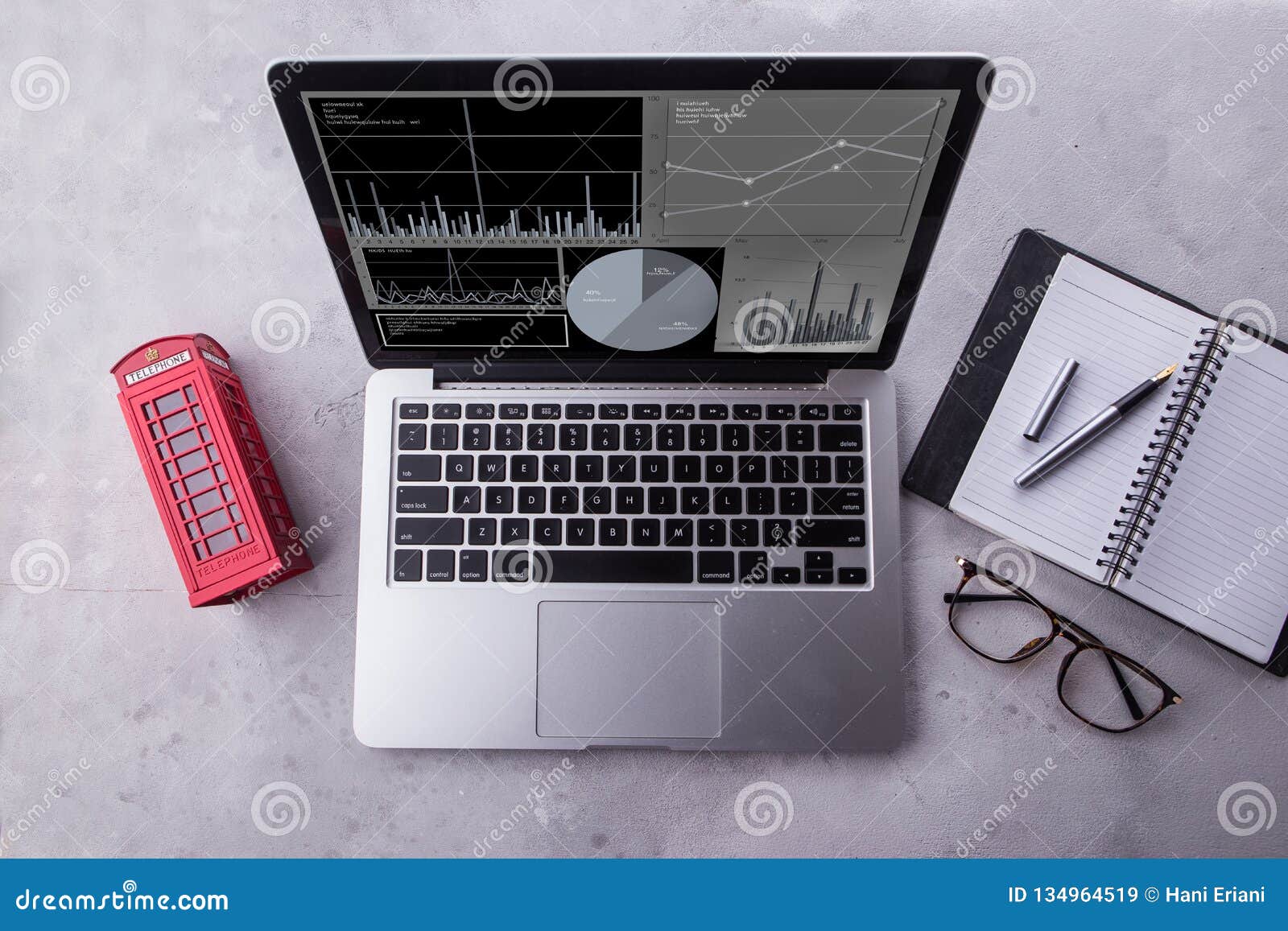 Top View of a Laptop Computer with Statistics Data on a Screen. Stock ...