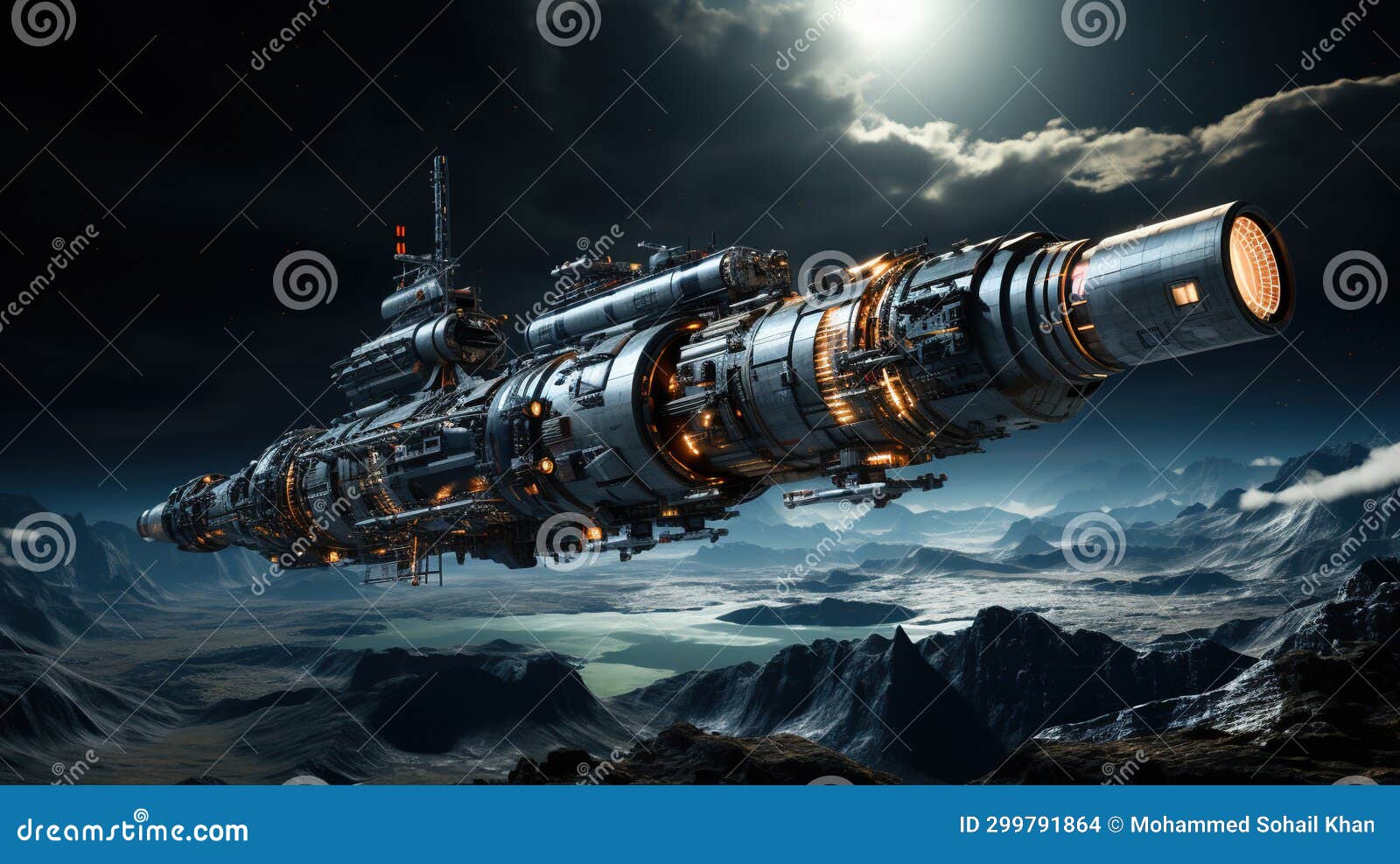 Top View of Large Advanced Space Ship on Blurry Background Stock ...