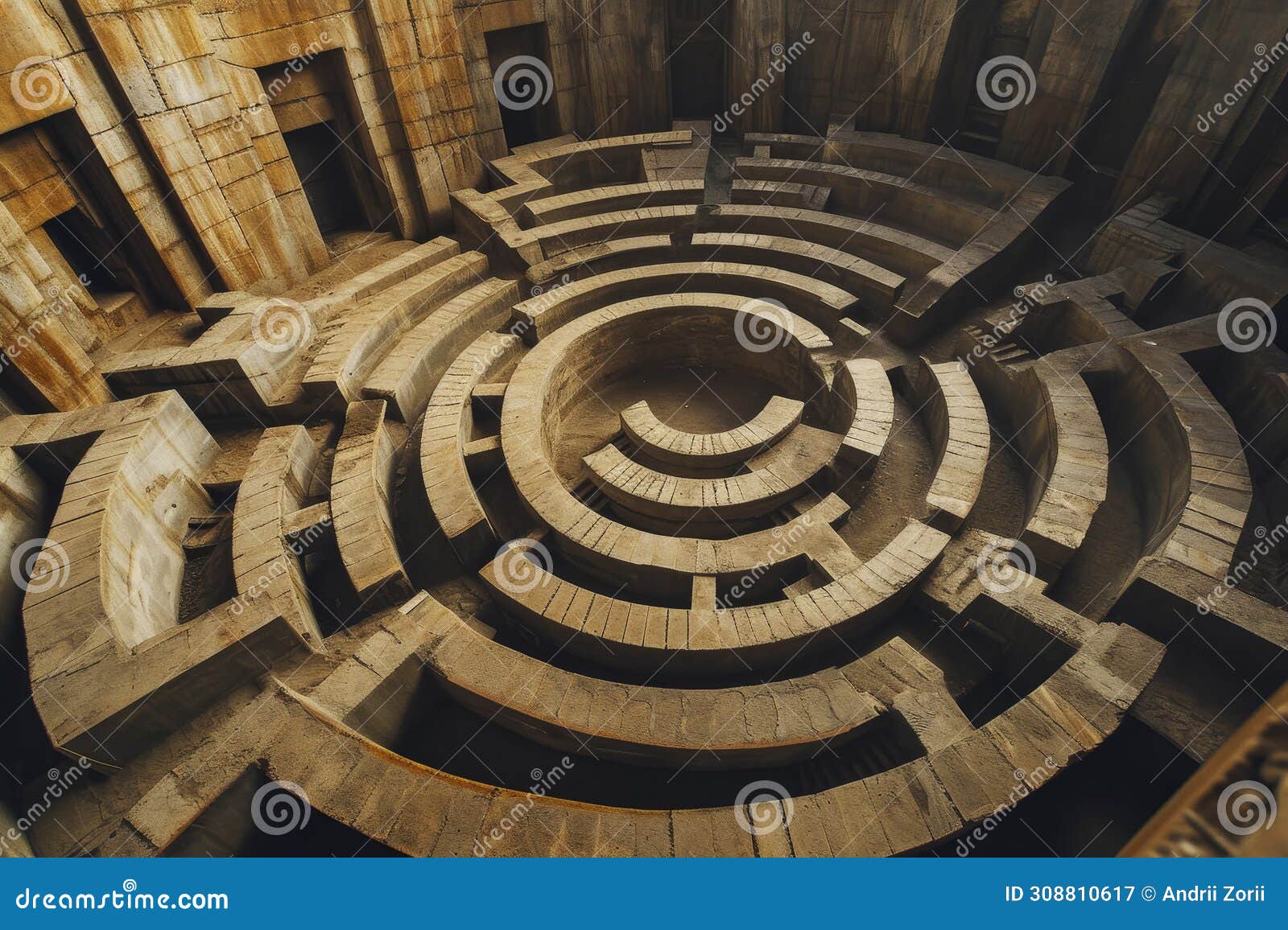 Aerial View of a Complex Circular Labyrinth Made of Stone, Symbolizing ...