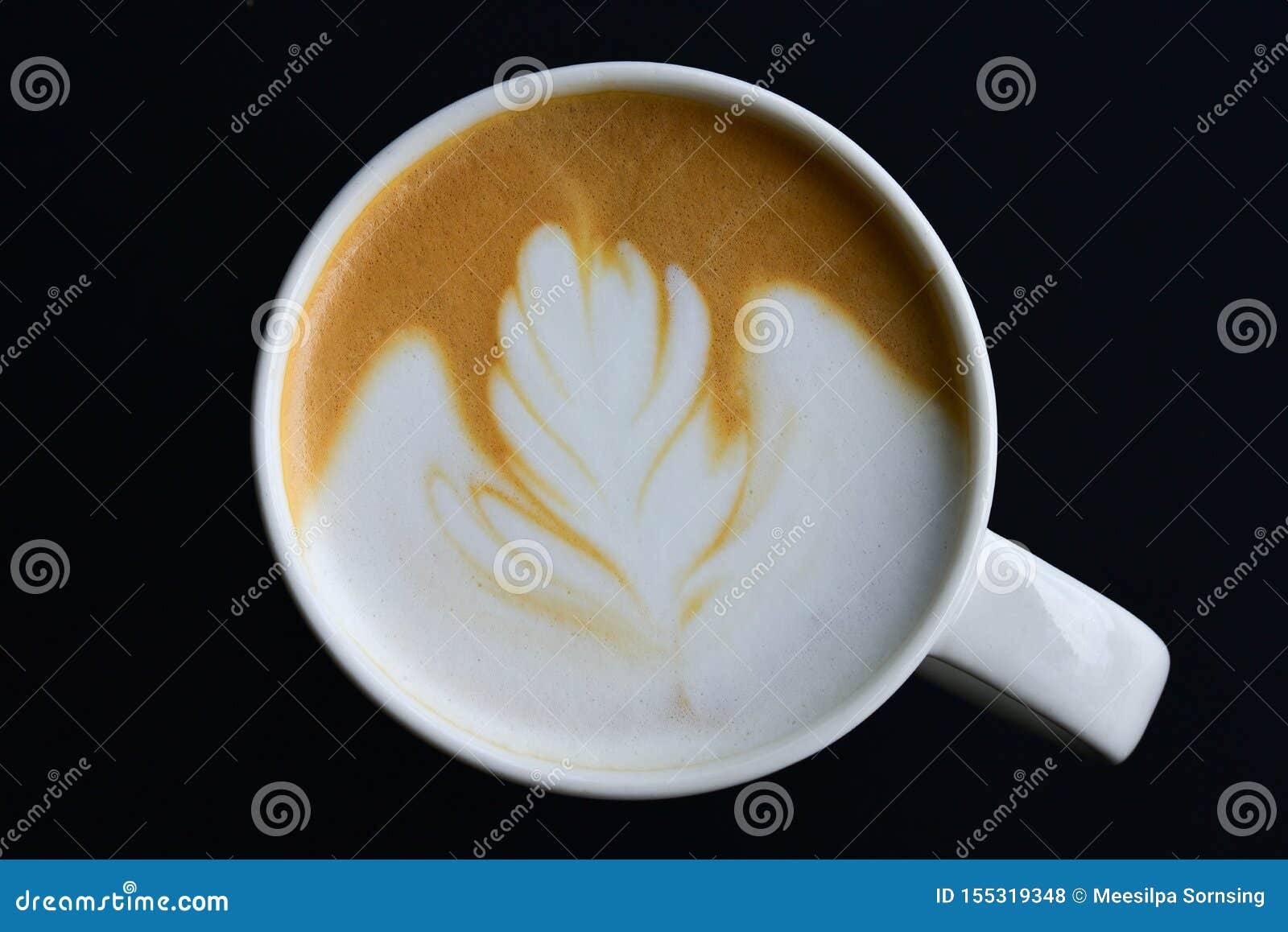Top View of Latte Art ,on the Dark Wood Table Stock Photo - Image of ...