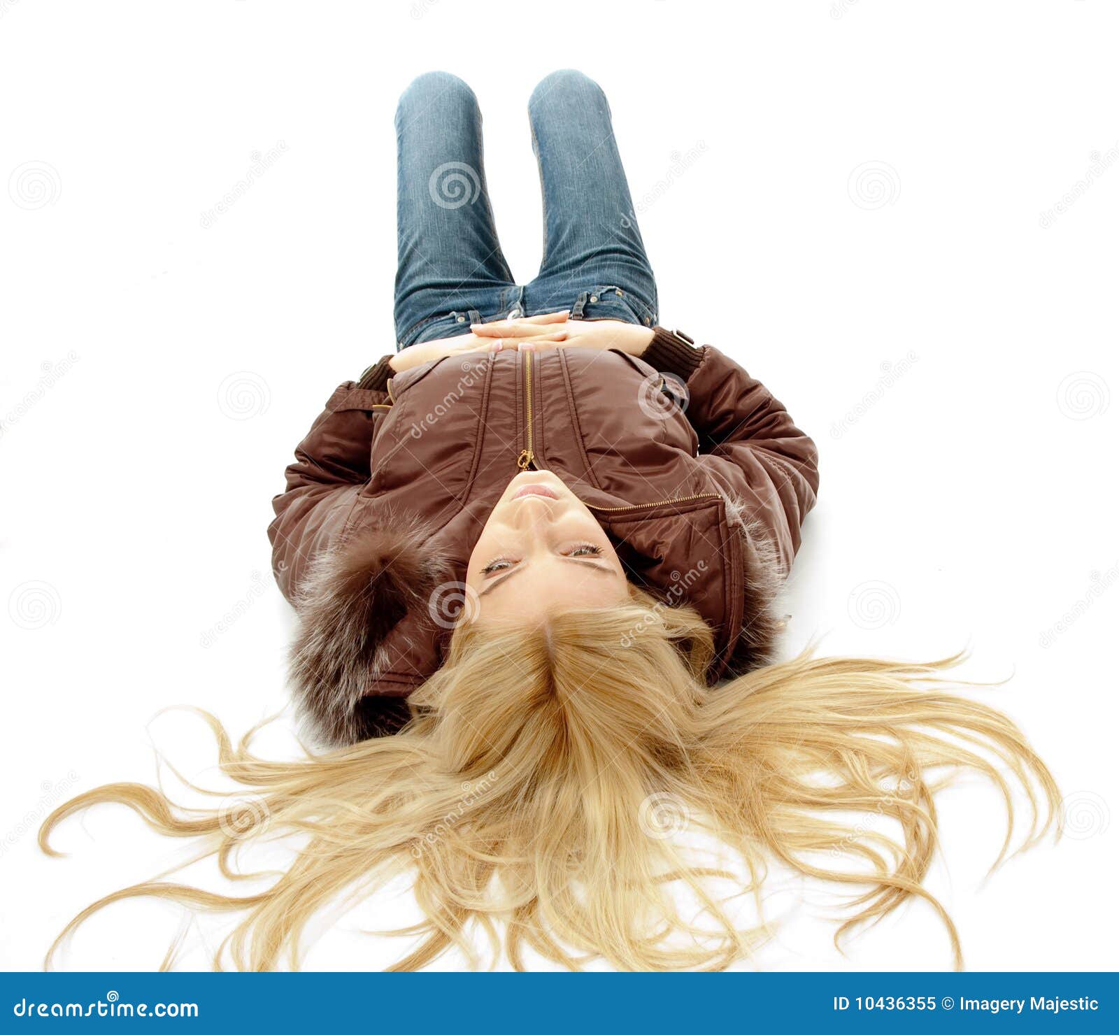 Top View of Laying Blonde Female Stock Image - Image of hood, isolated ...