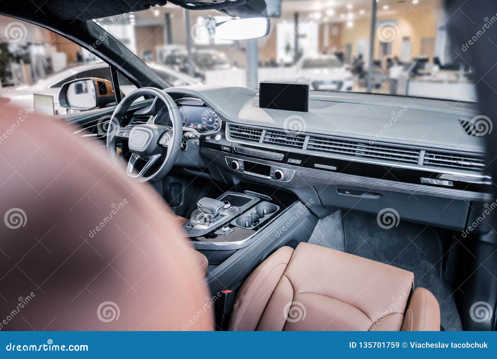 Top View of Leather Interior in Nice Big Passenger Car Stock Image ...