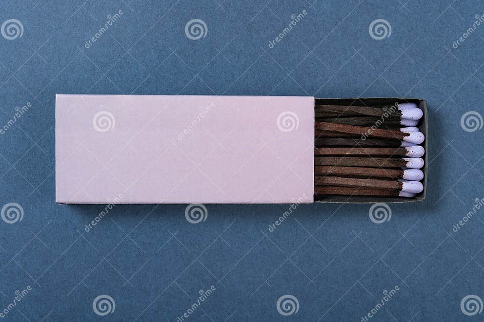 Top View Lilac Matchbox on a Blue Background Horizontal Composition ...