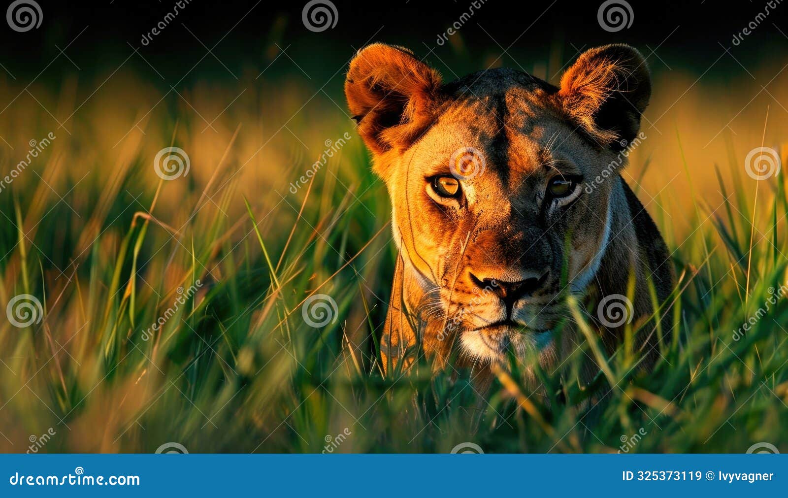 Top View of a Lion Walking through Tall Grass Stock Image - Image of ...