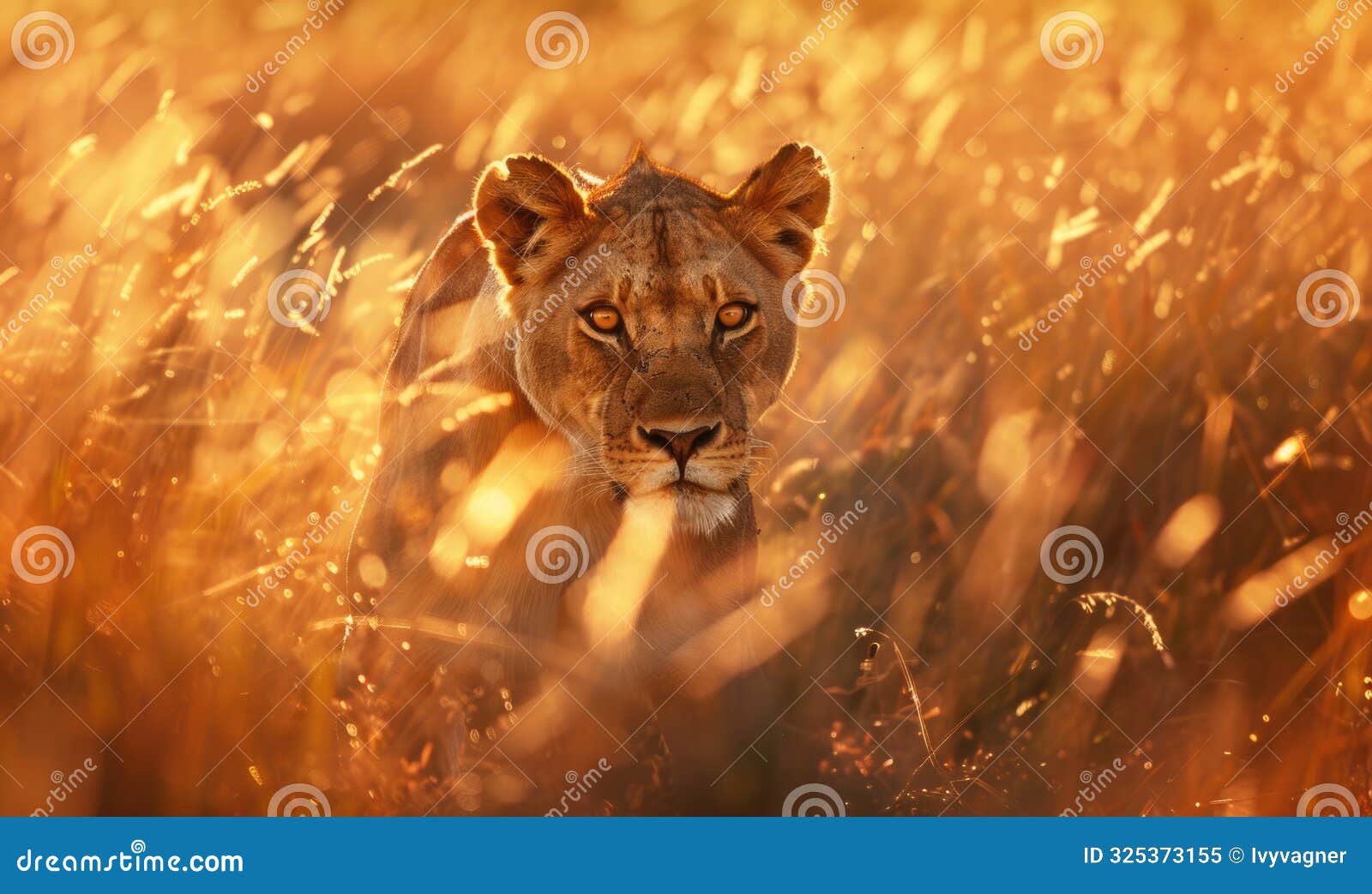Top View of a Lion Walking through Tall Grass Stock Image - Image of ...