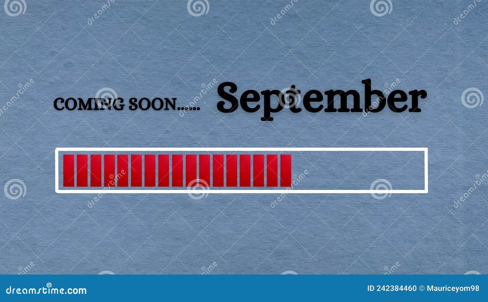 Top View of Loading Bar with Text - Coming Soon September. Light Blue ...