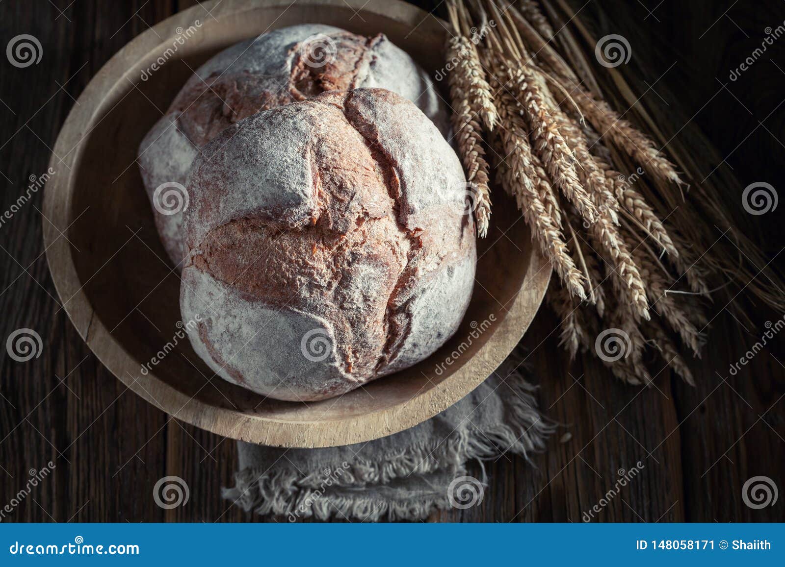 Top View of Loaf of Bread on Wooden Table Stock Image - Image of food ...
