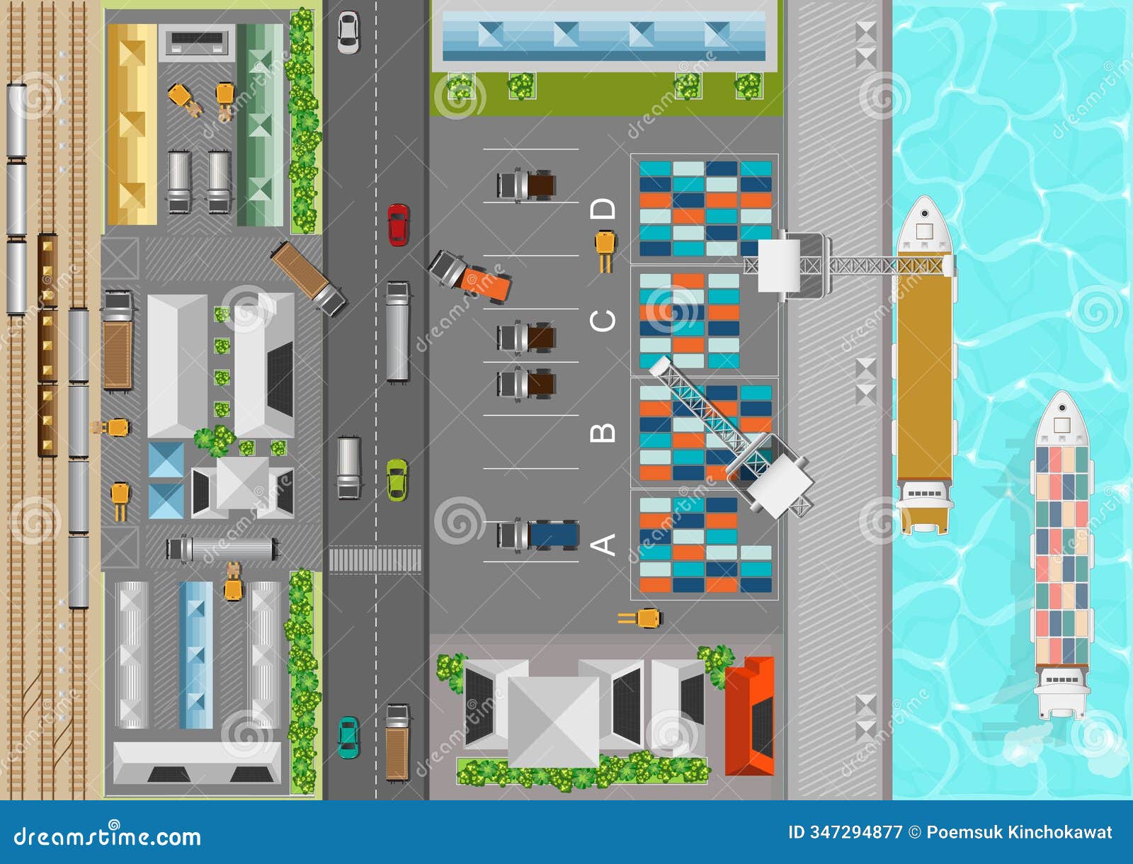 Top View of Logistics with Cargo Train and Cargo Ship Stock Vector ...