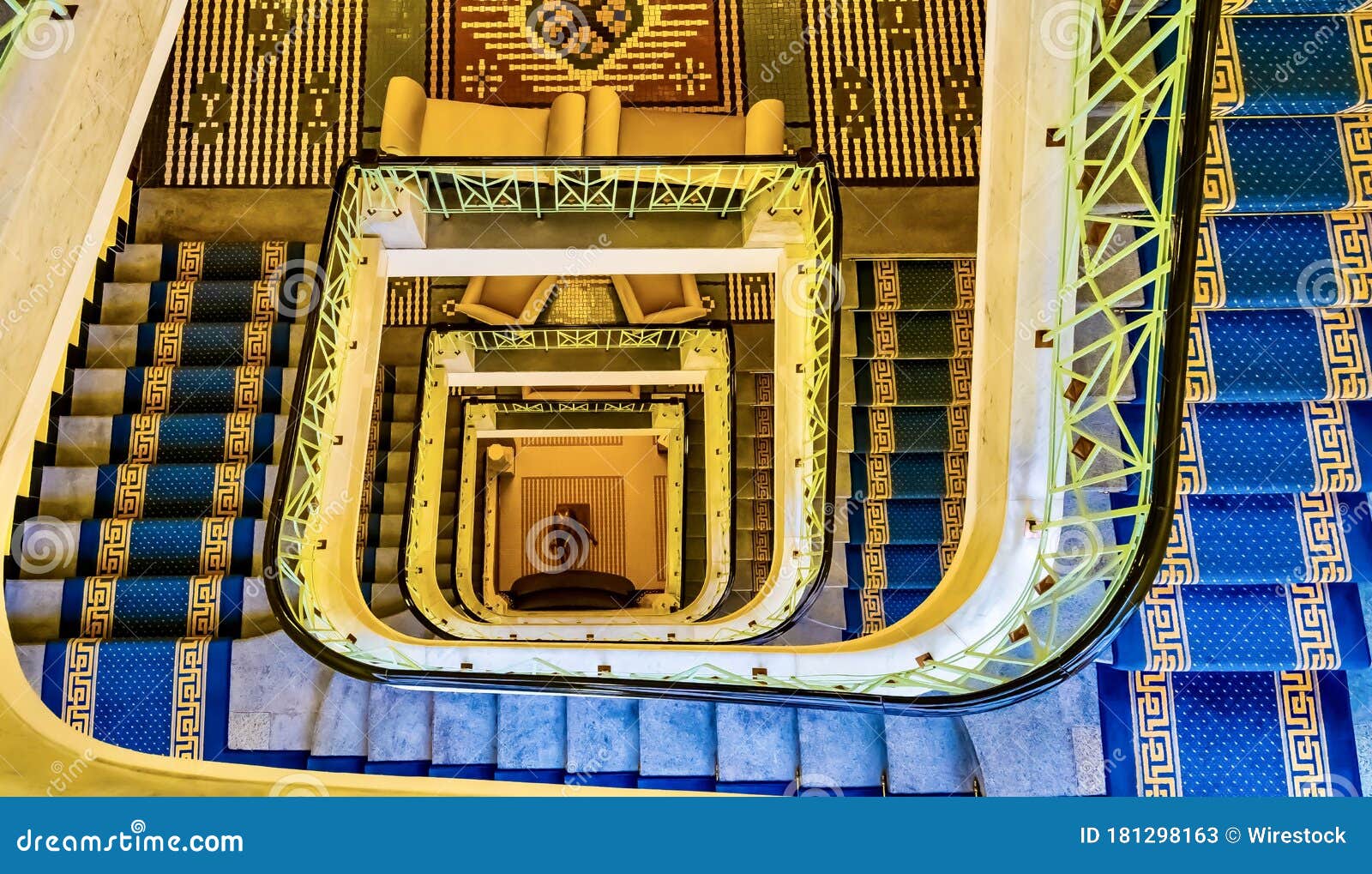 Top View of a Long Stairwell with Carpeted Stairs Stock Image - Image ...
