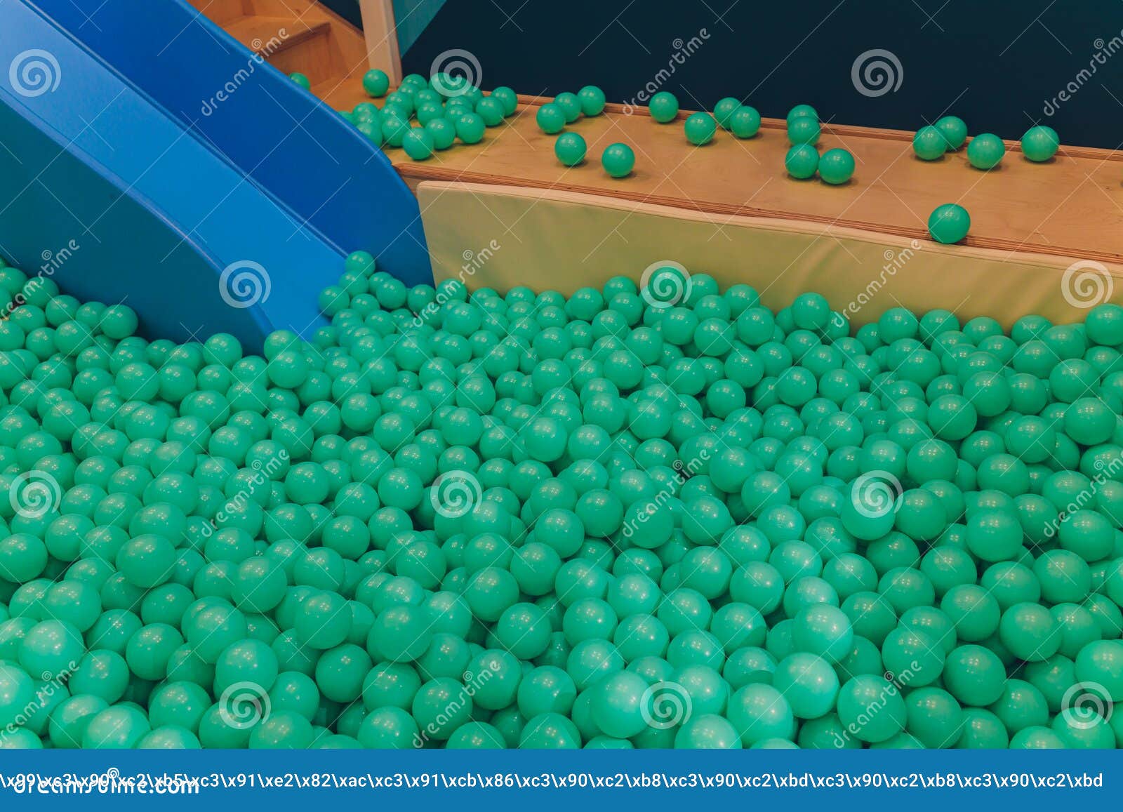 Top View on Lot of Plastic Green Balls in Playground Pool. Stock Photo ...