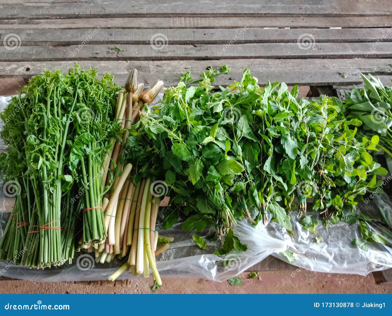 Top View, Lotus Stem and Vegetable on Wooden Table Stock Photo - Image ...