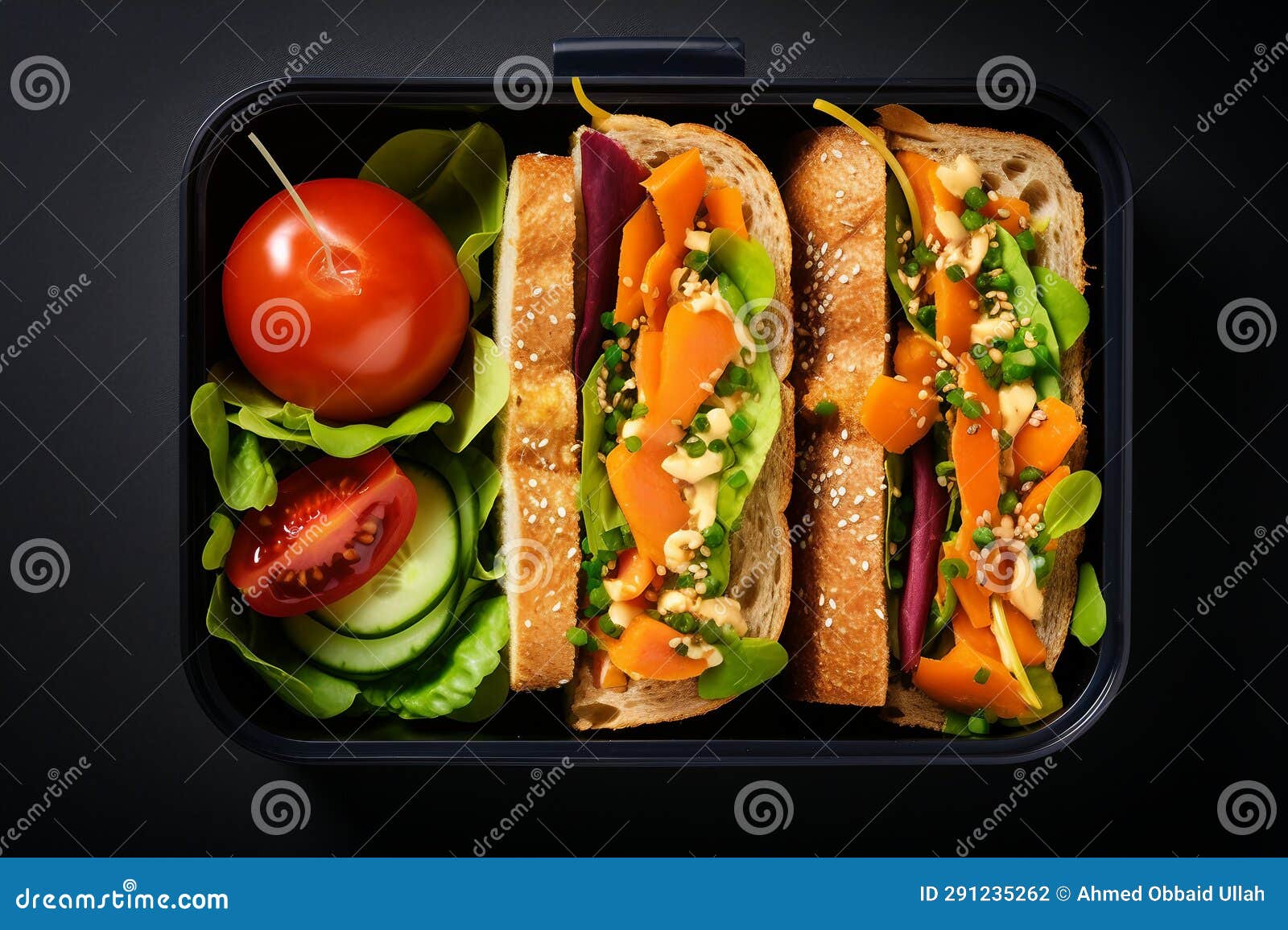 Top-View Lunch Box with Sandwich and Vegetables. Generative by Ai Stock ...